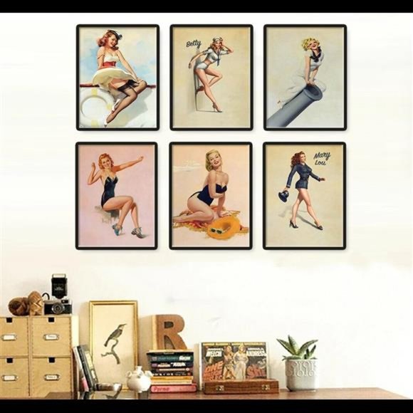 Art | Retro Style World War Ii Sexy Pin Up Girl Poster Wall Art Decor Set Of 6 Prints | Poshmark